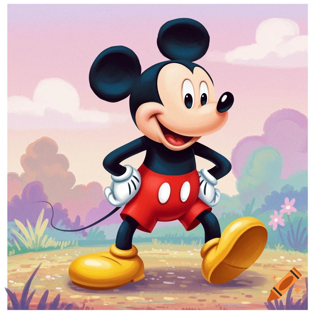 Mickey Mouse standing with hands on his hips in a vibrant cartoon ...