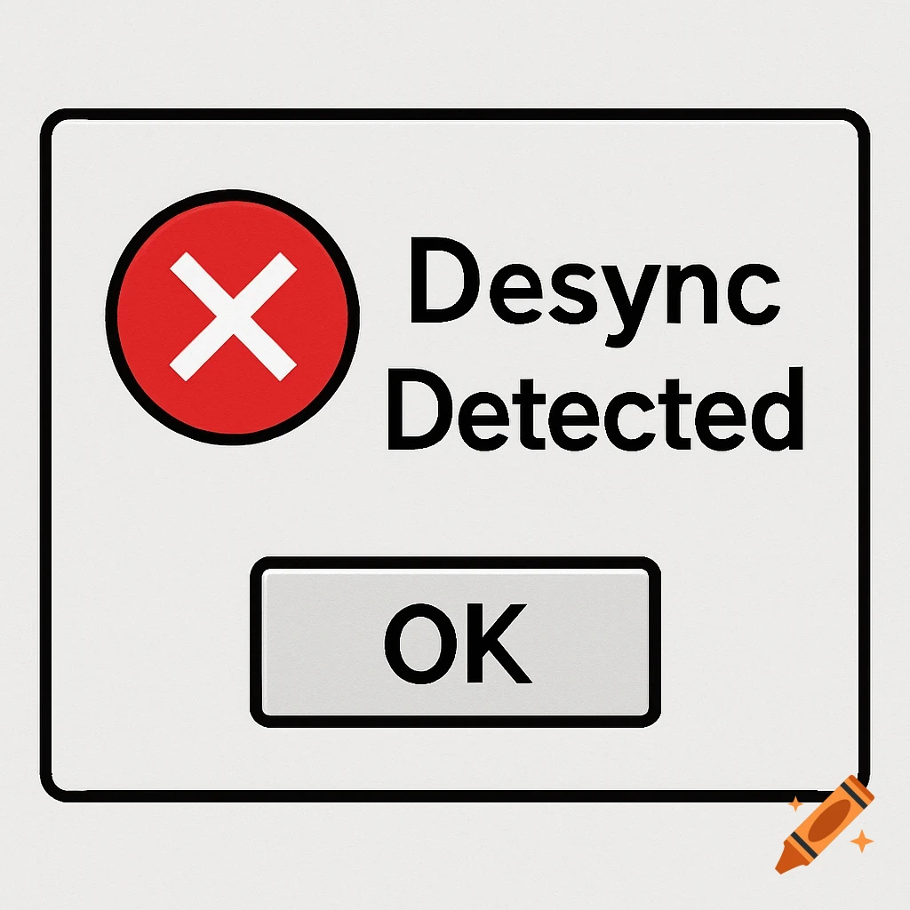 A minimalist computer error message box displaying 'Desync Detected ...