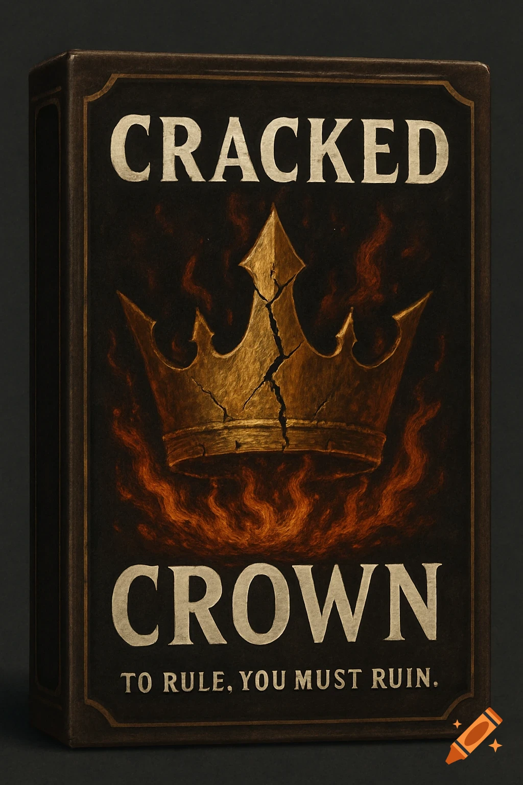 A dark game box for 'Cracked Crown' featuring a golden, cracked crown ...