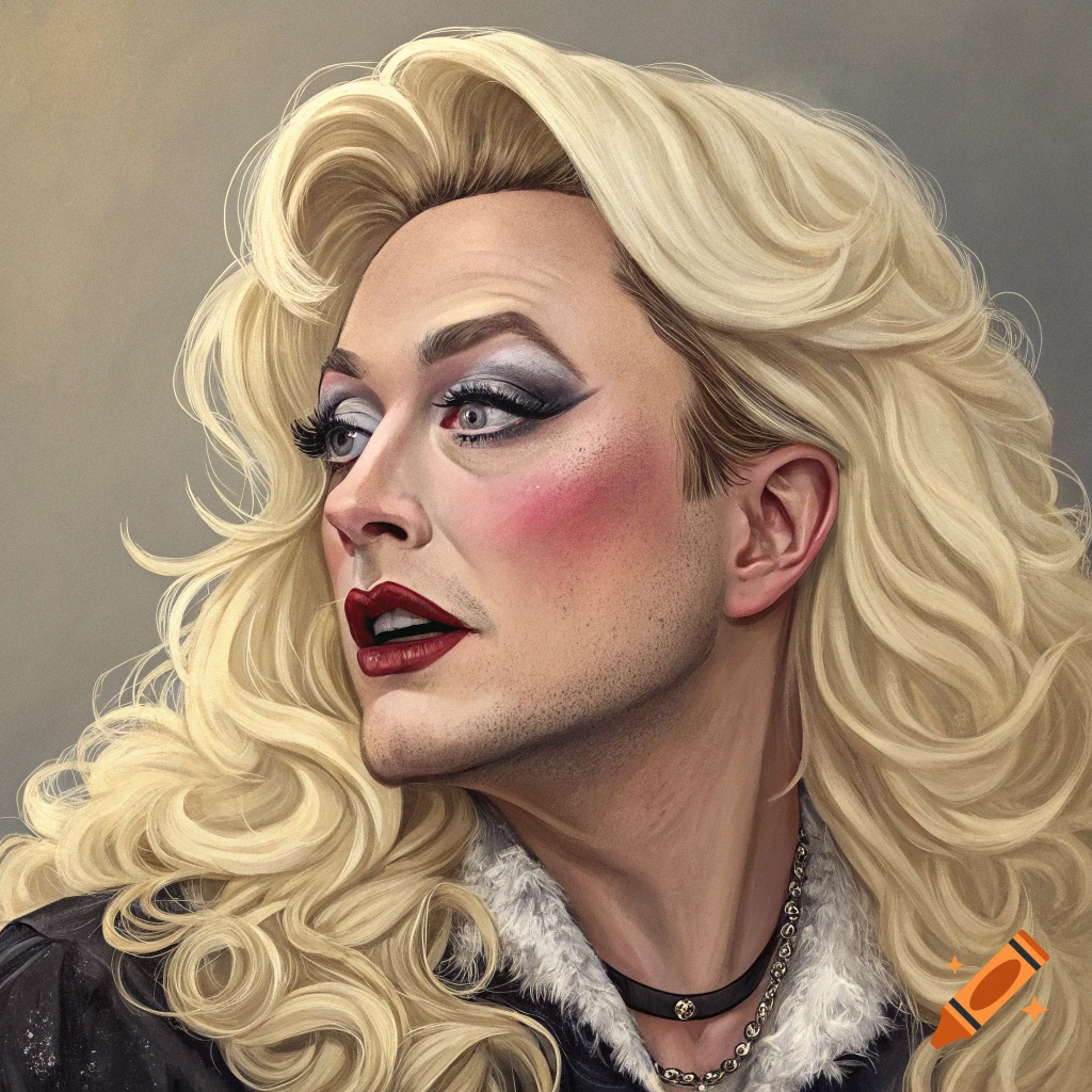 A vibrant portrait of a person with blonde, voluminous hair and heavy ...