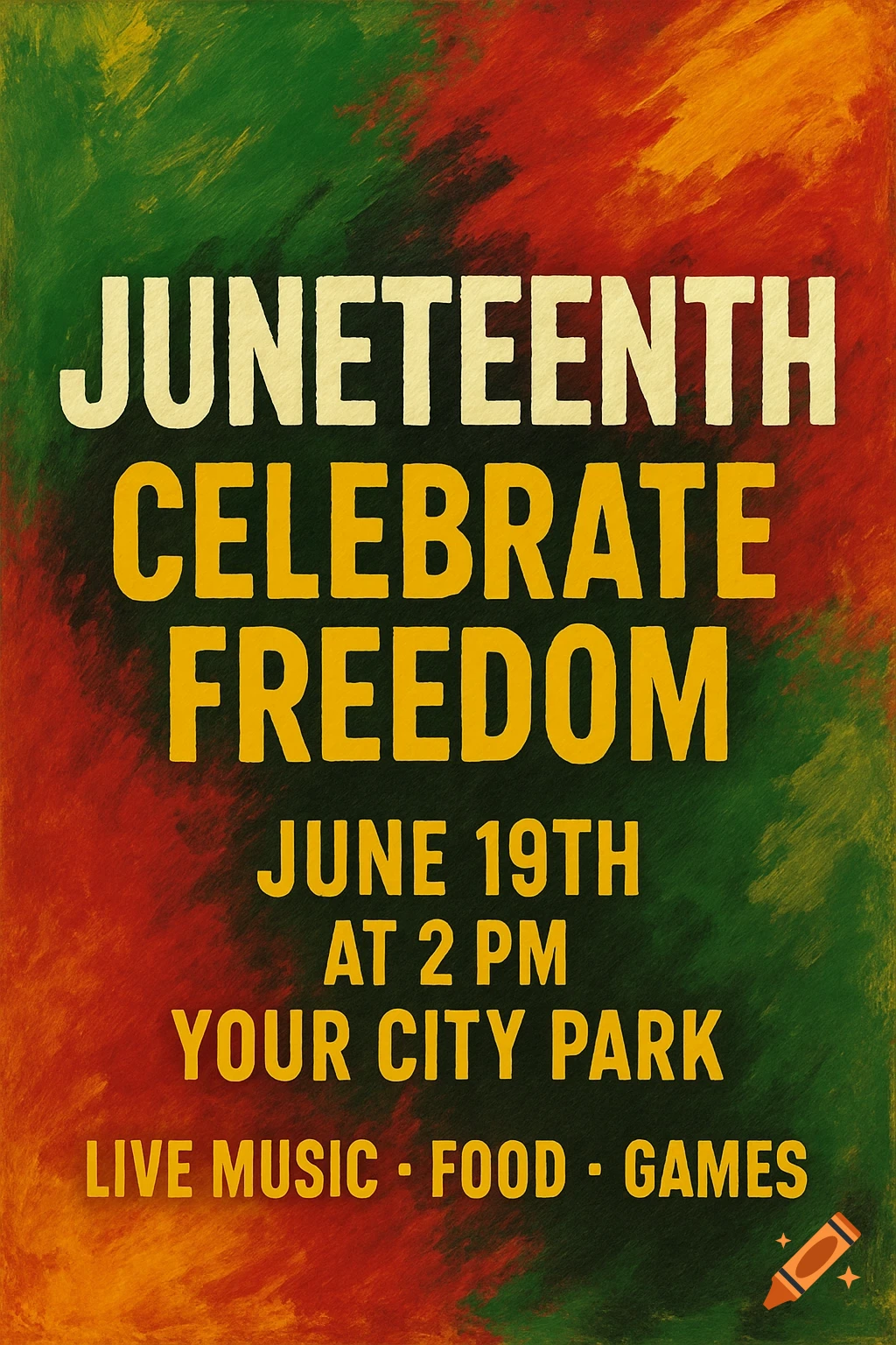 A Juneteenth celebration flyer with bold text 'JUNETEENTH CELEBRATE ...