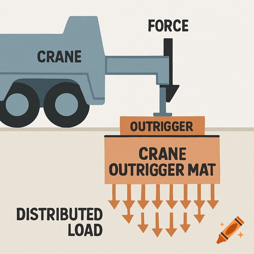 A diagram illustrating force distribution from a crane's outrigger. A ...
