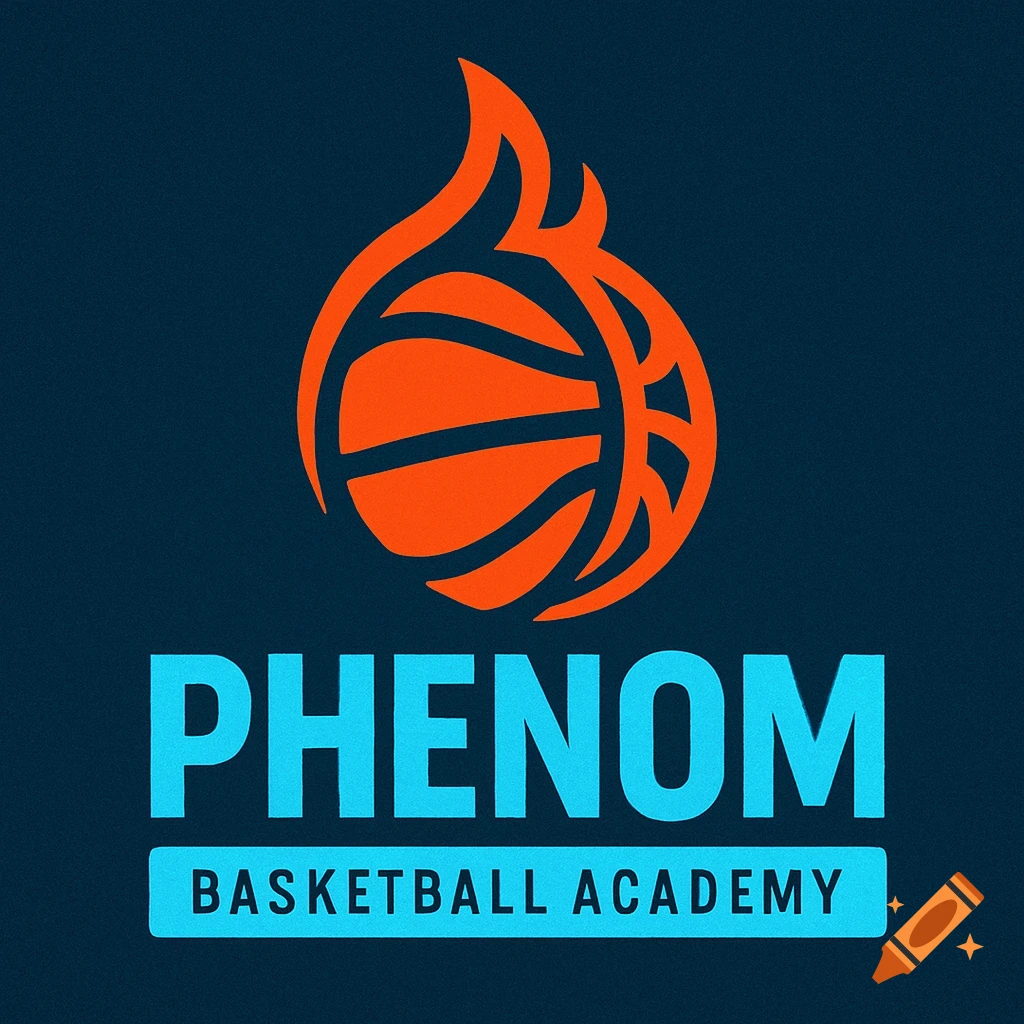 Basketball and flame logo for Phenom Basketball Academy in orange and ...