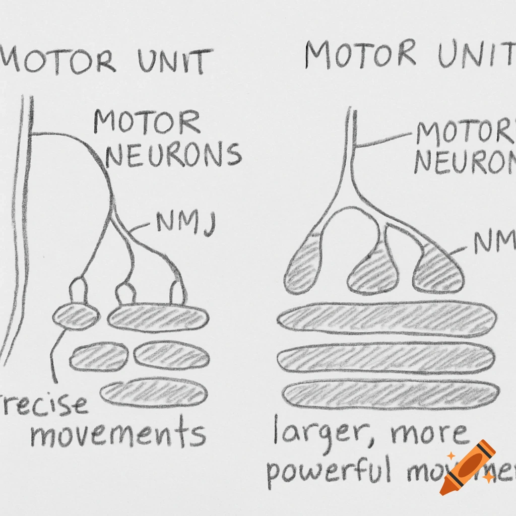 A hand-drawn diagram illustrating two motor units, one for precise ...