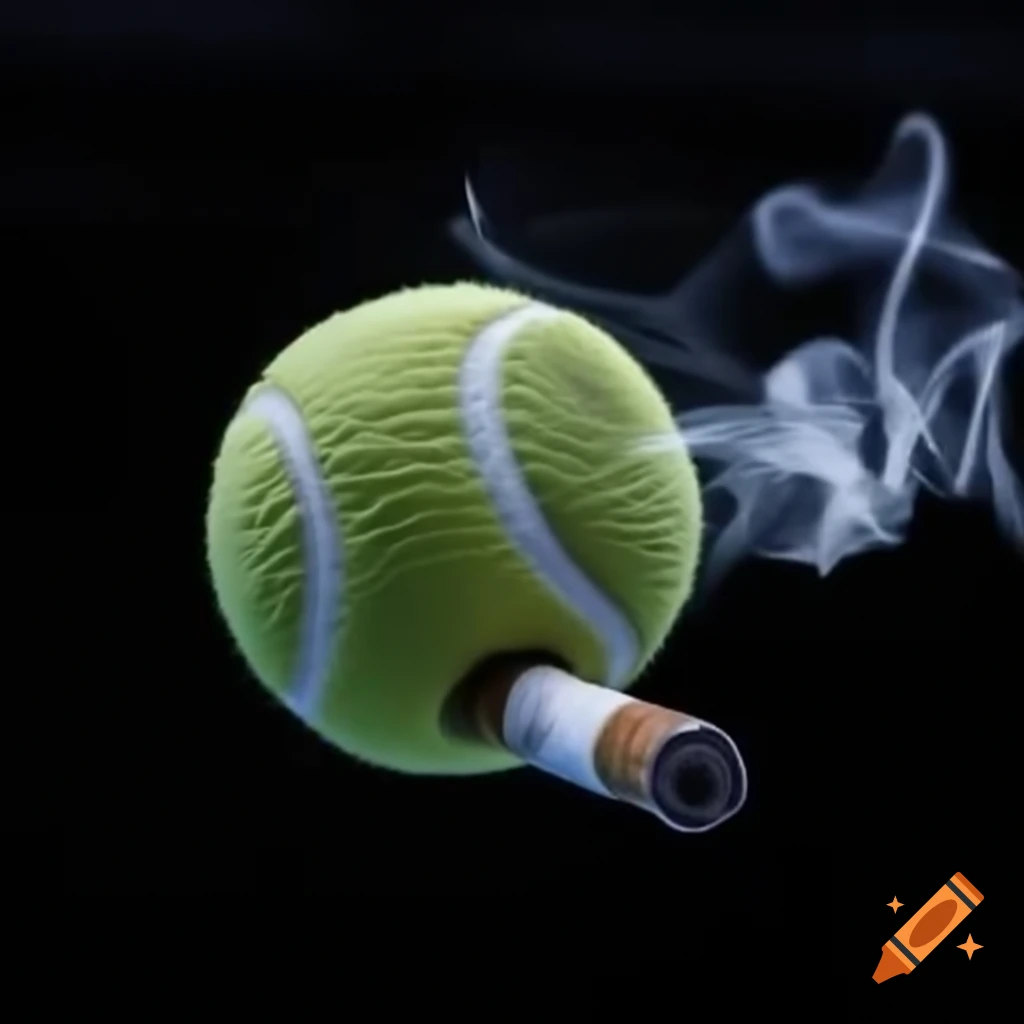 Cartoon of a mischievous tennis ball smoking a cigarette on Craiyon