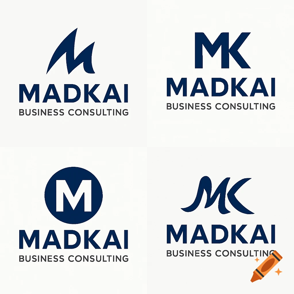 Four distinct logo designs for 'MadKai Business Consulting' featuring ...