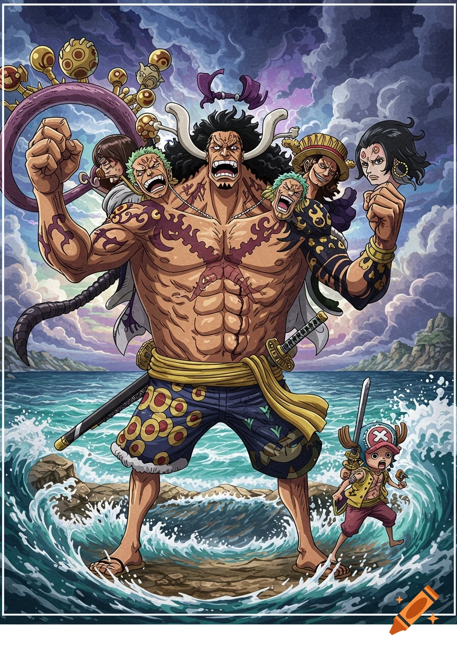 A large, muscular anime character, a merge of several One Piece ...