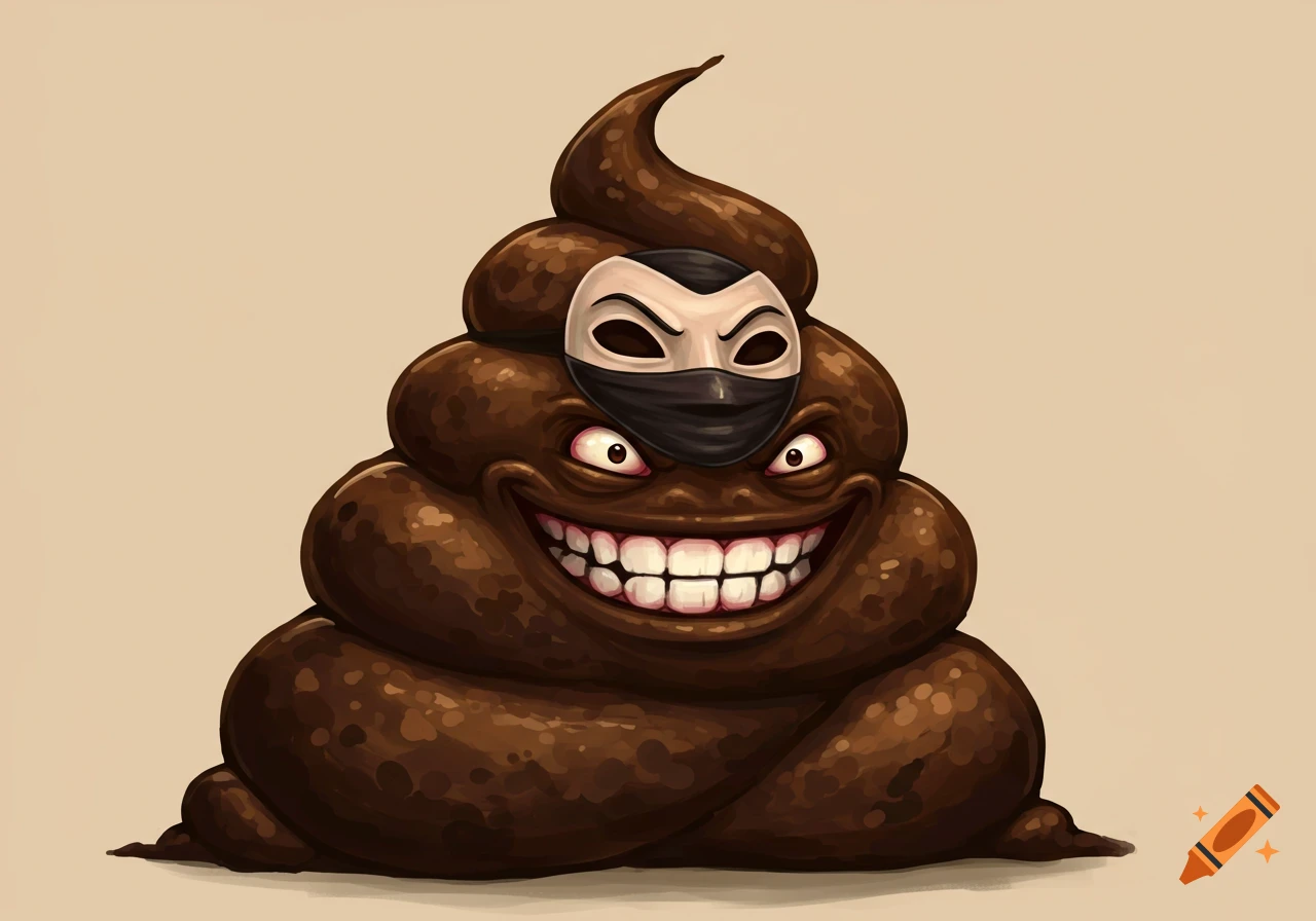 Cartoon illustration of a smiling pile of poop wearing a white and ...