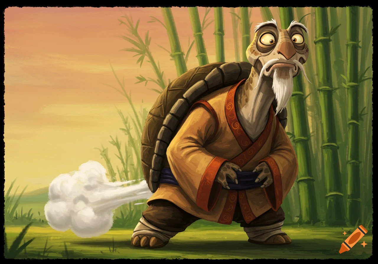 Cartoon Master Oogway from Kung Fu Panda farting a large white cloud ...