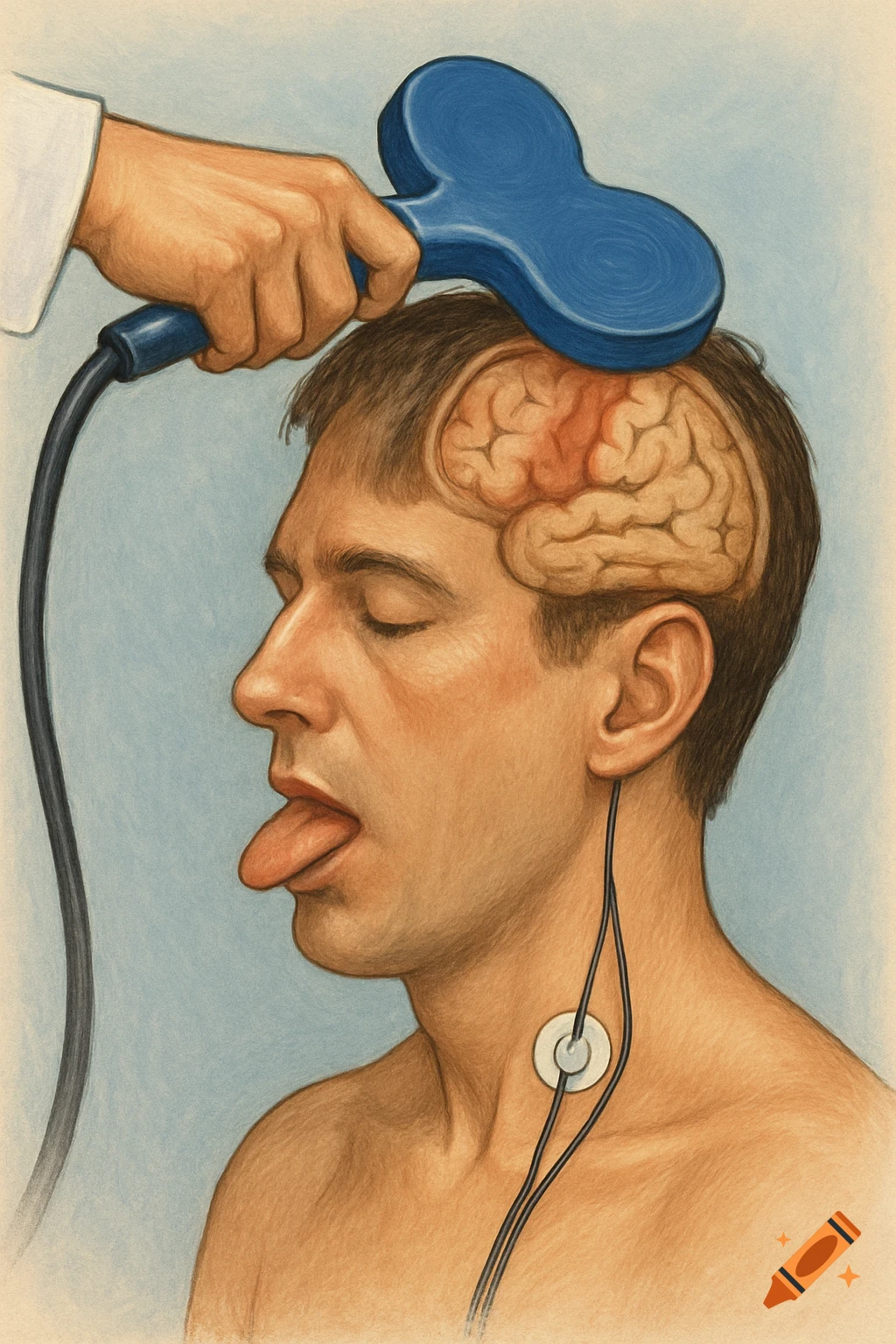 Illustration of a person undergoing TMS, with a coil on their head ...