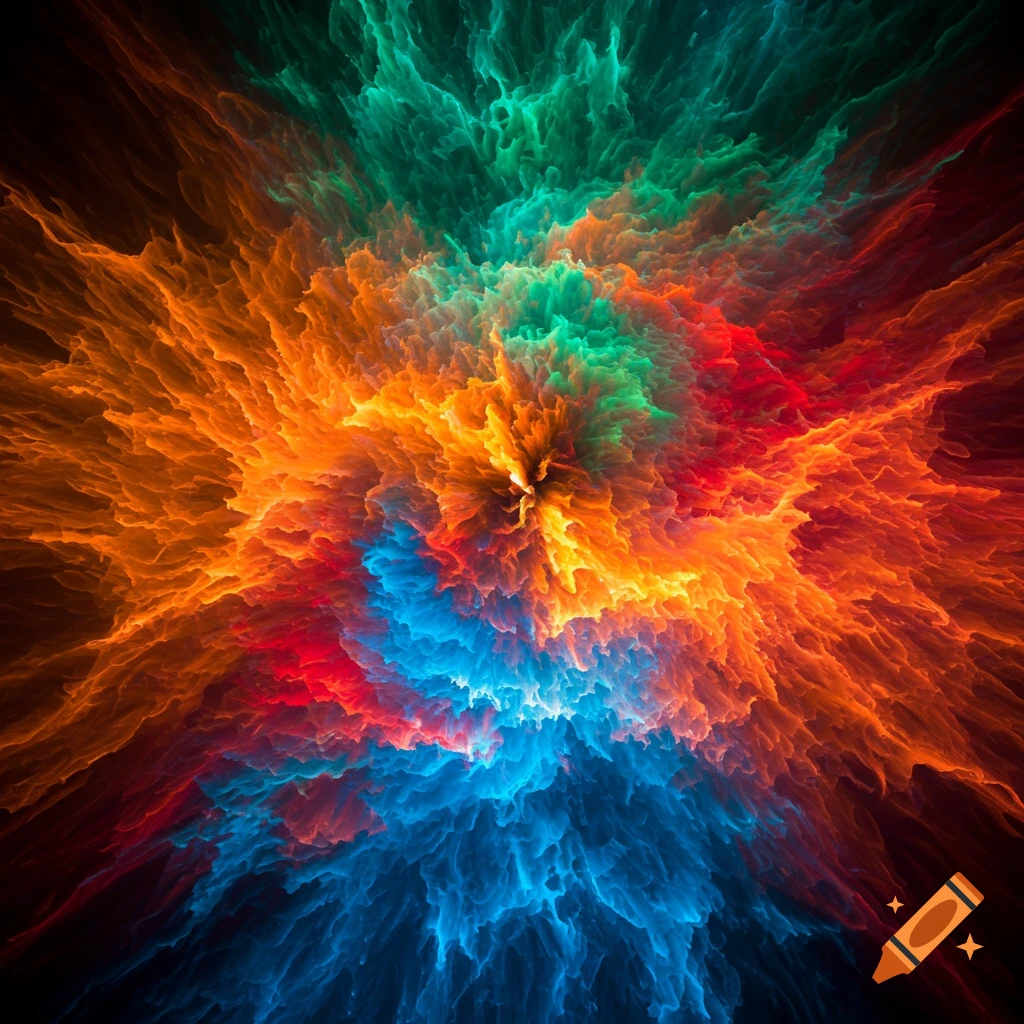 Vibrant abstract explosion of red, orange, blue, and green colors ...