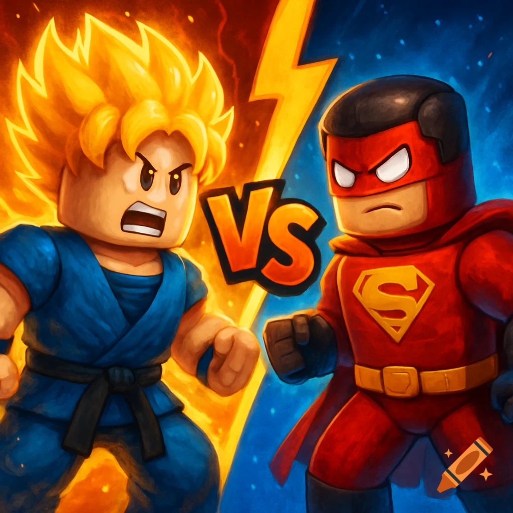 Roblox-style game art of a yellow-haired anime character and a red ...