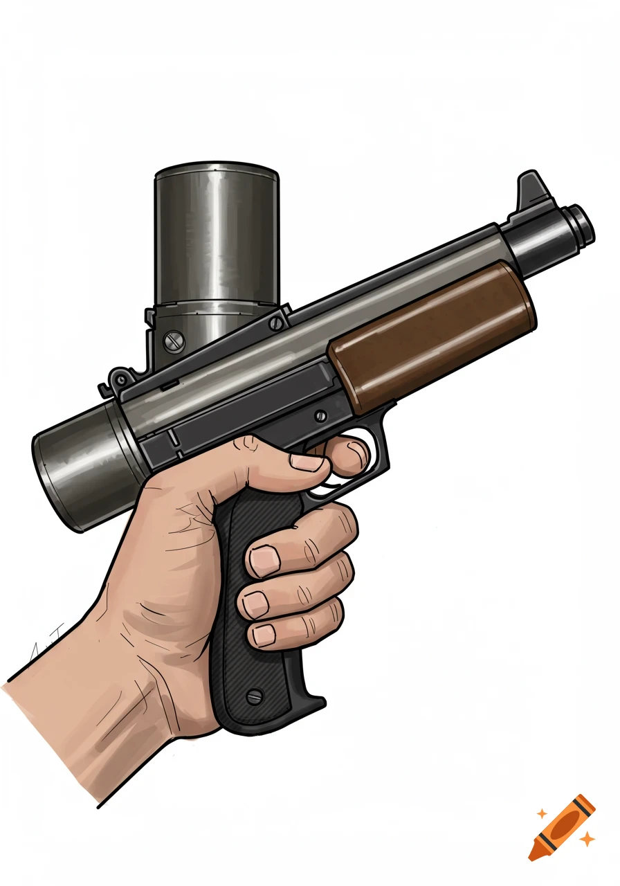 An illustration of a hand holding a weapon resembling a grenade ...