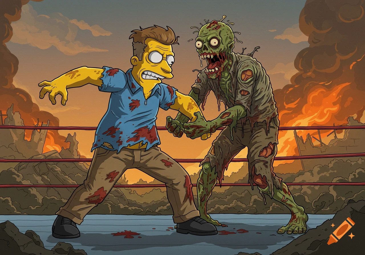 Frank Grimes, a character from The Simpsons, fights a zombie in a ...