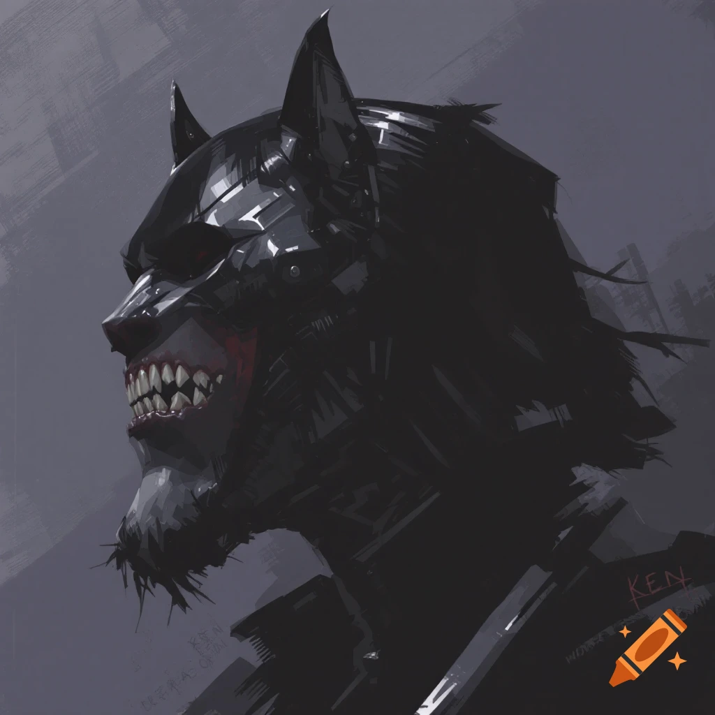 Profile view of a dark, menacing creature with sharp teeth and pointed ...