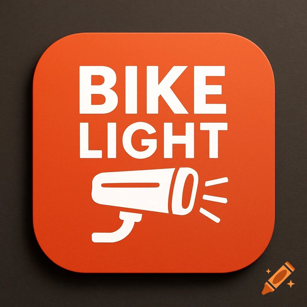 An orange app logo with white text 'BIKE LIGHT' and a stylized icon of ...