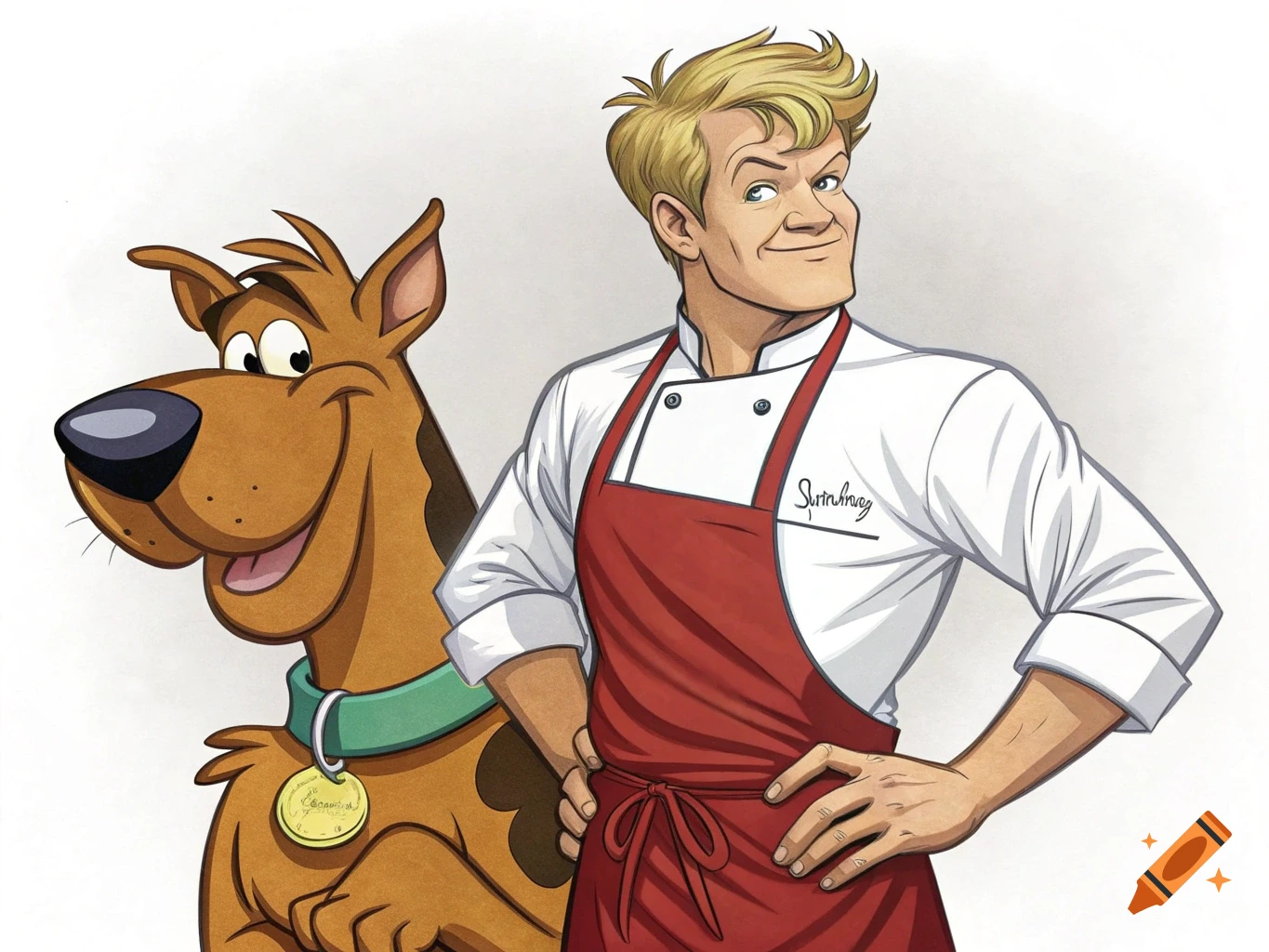 Cartoon of Scooby-Doo smiling next to Gordon Ramsay dressed as a chef ...
