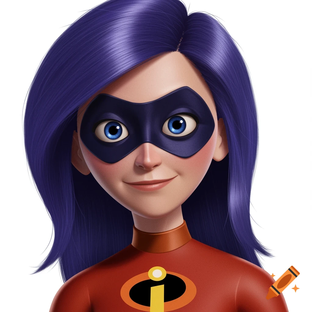 Close-up of Violet Parr from The Incredibles with purple hair and a ...