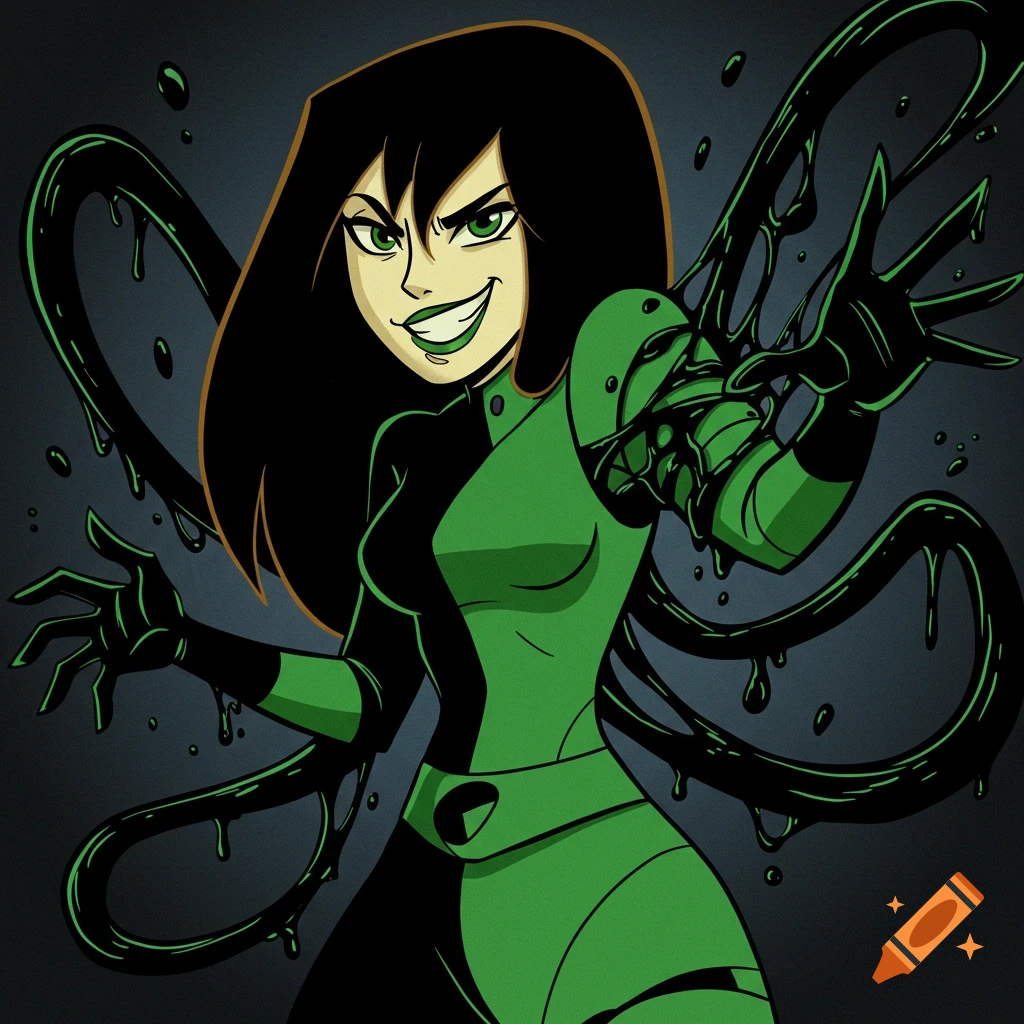 Cartoon image of Shego in a green and black suit, smiling menacingly ...