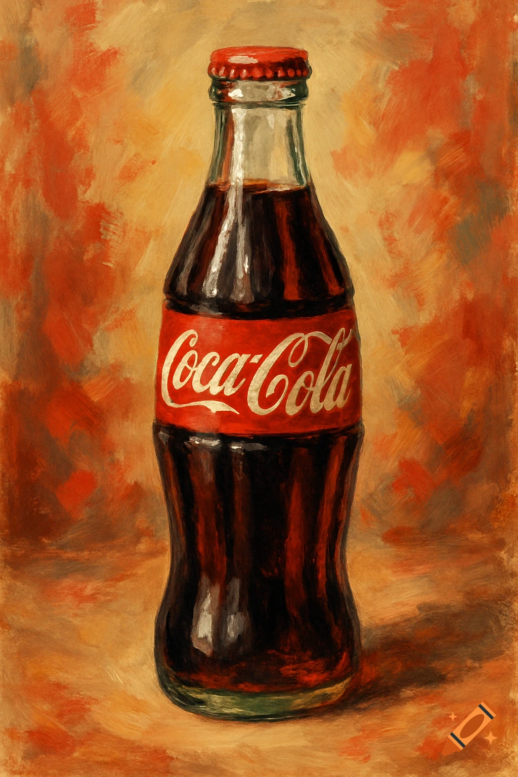 A painting of a classic Coca-Cola glass bottle with a red label ...