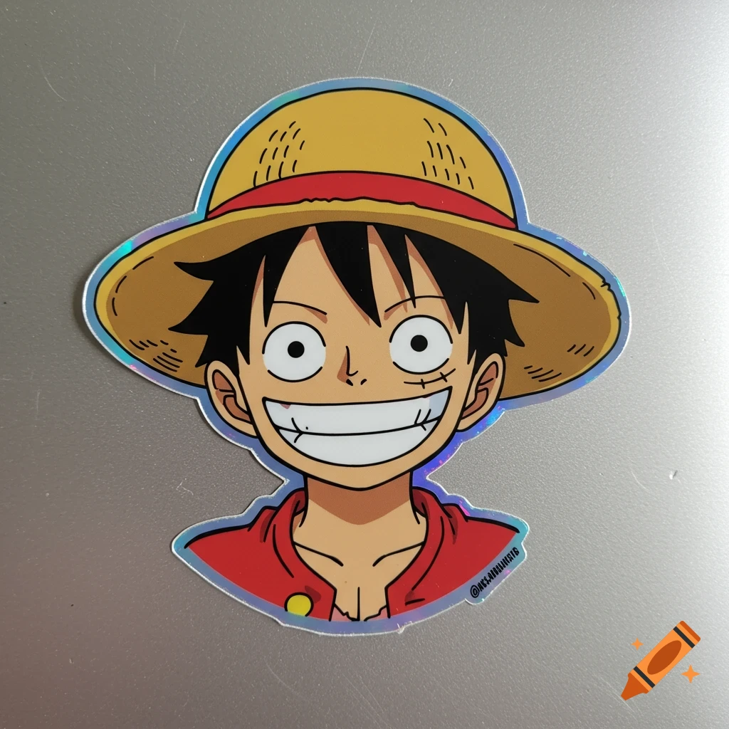 Cartoon sticker of Monkey D. Luffy from One Piece, with a straw hat and ...