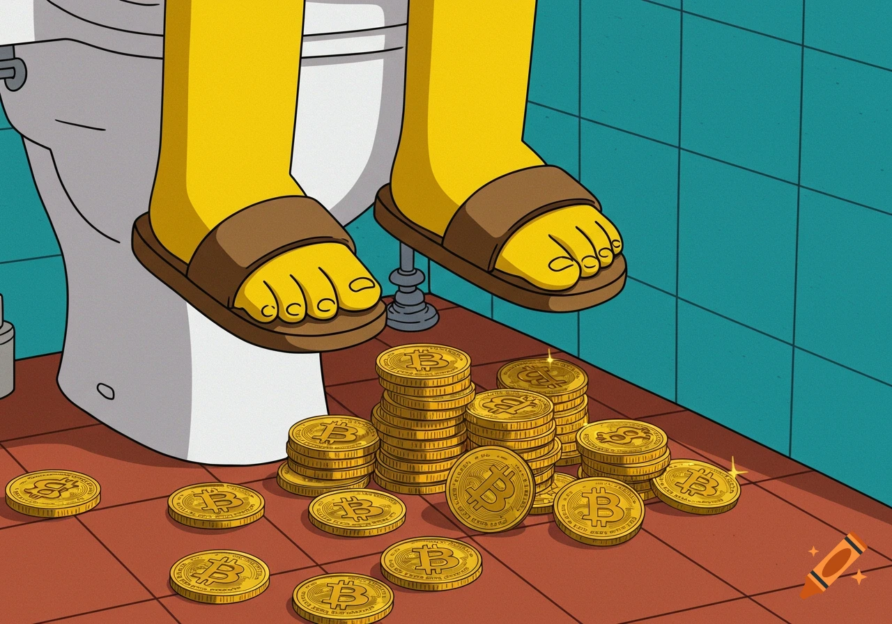 Close-up of Homer Simpson-style yellow feet in brown sandals standing ...