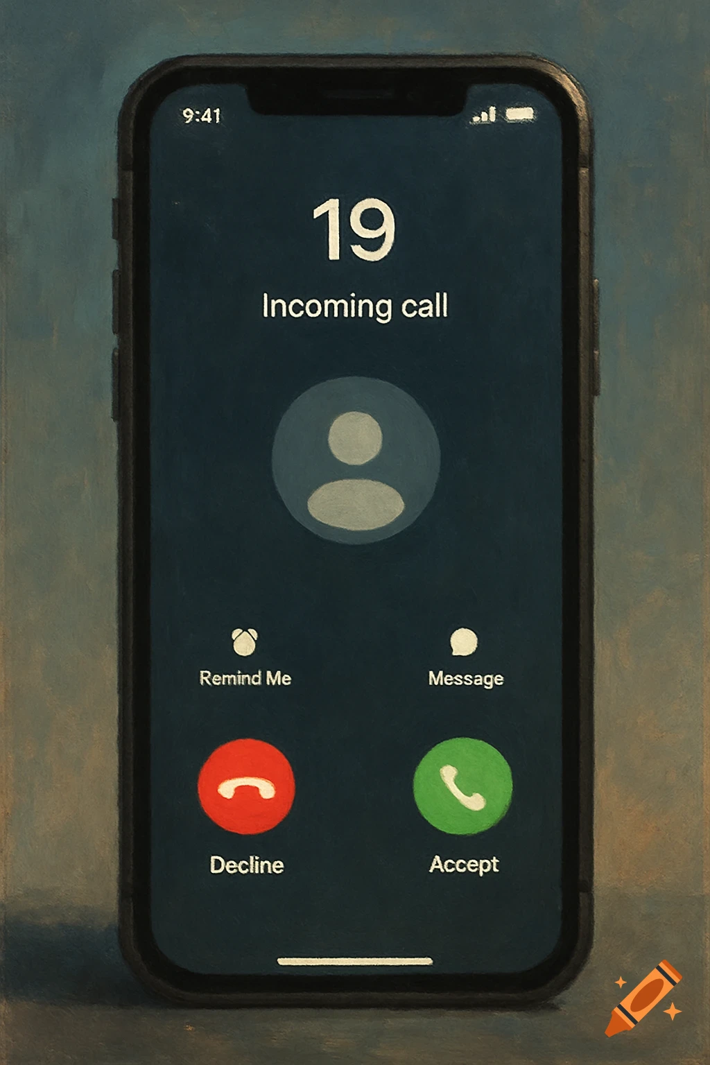 An oil painting of an iPhone displaying an incoming call from contact ...