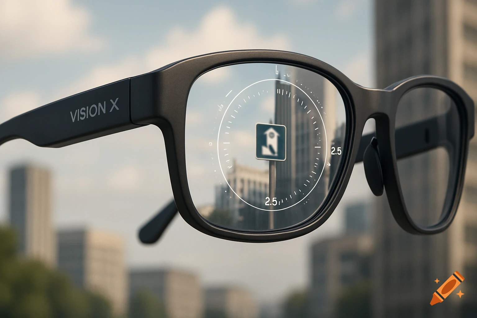 Close-up of matte black augmented reality glasses with 'VISION X ...