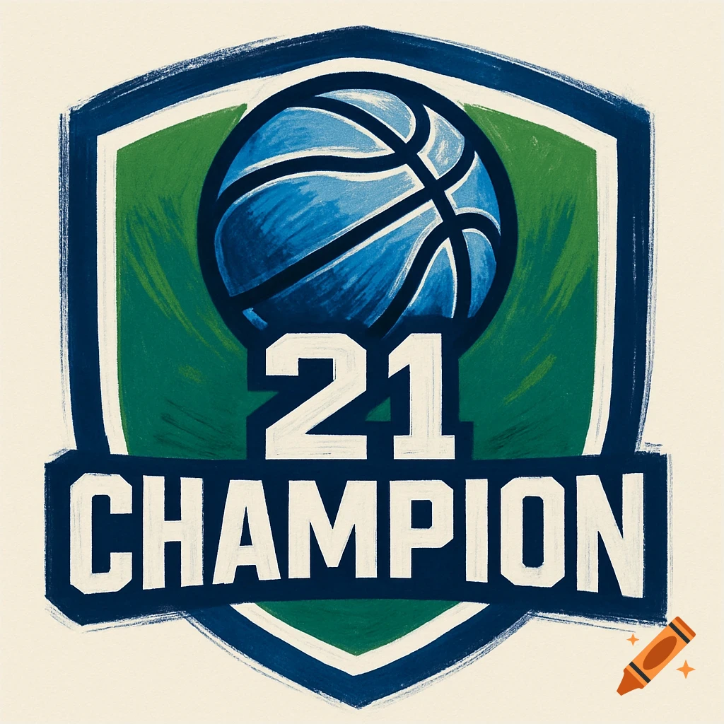 Blue, green, and white basketball championship logo with the number 21 ...