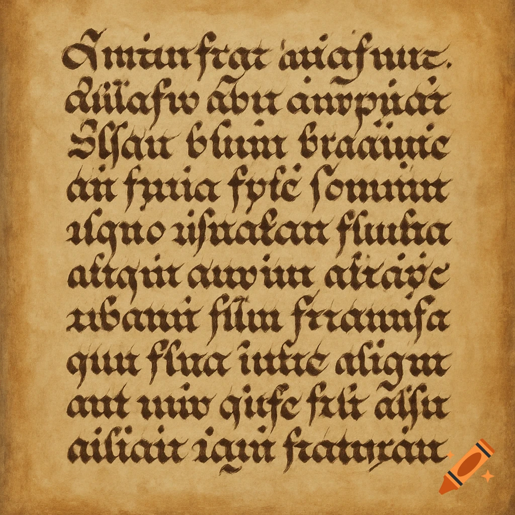 Calligraphic text in a gothic script on aged parchment. on Craiyon