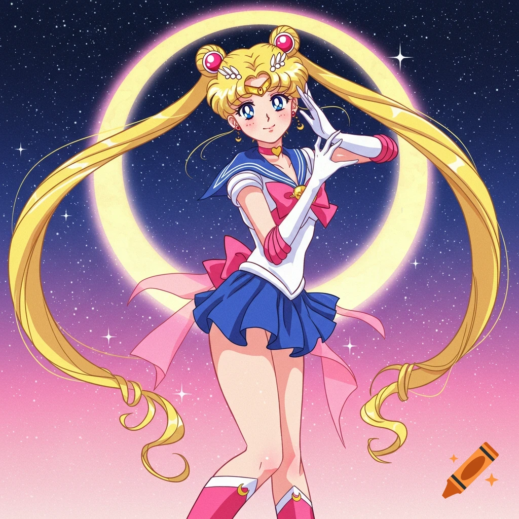 An anime character resembling Sailor Moon poses in a sailor uniform ...
