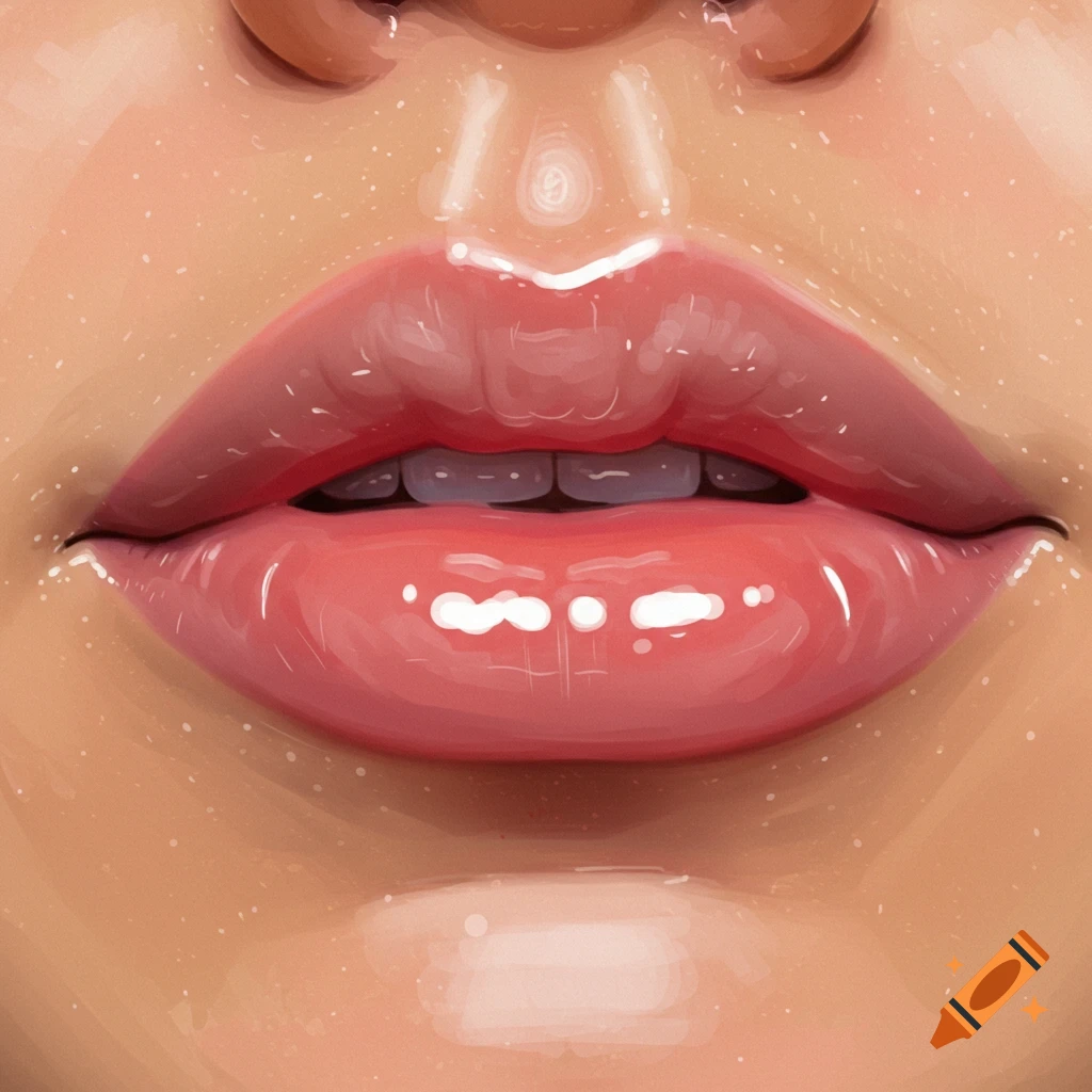 Close-up illustration of glossy pink lips with subtle highlights ...