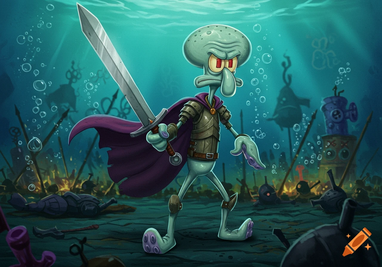 Squidward from SpongeBob SquarePants, dressed in knight armor with a ...