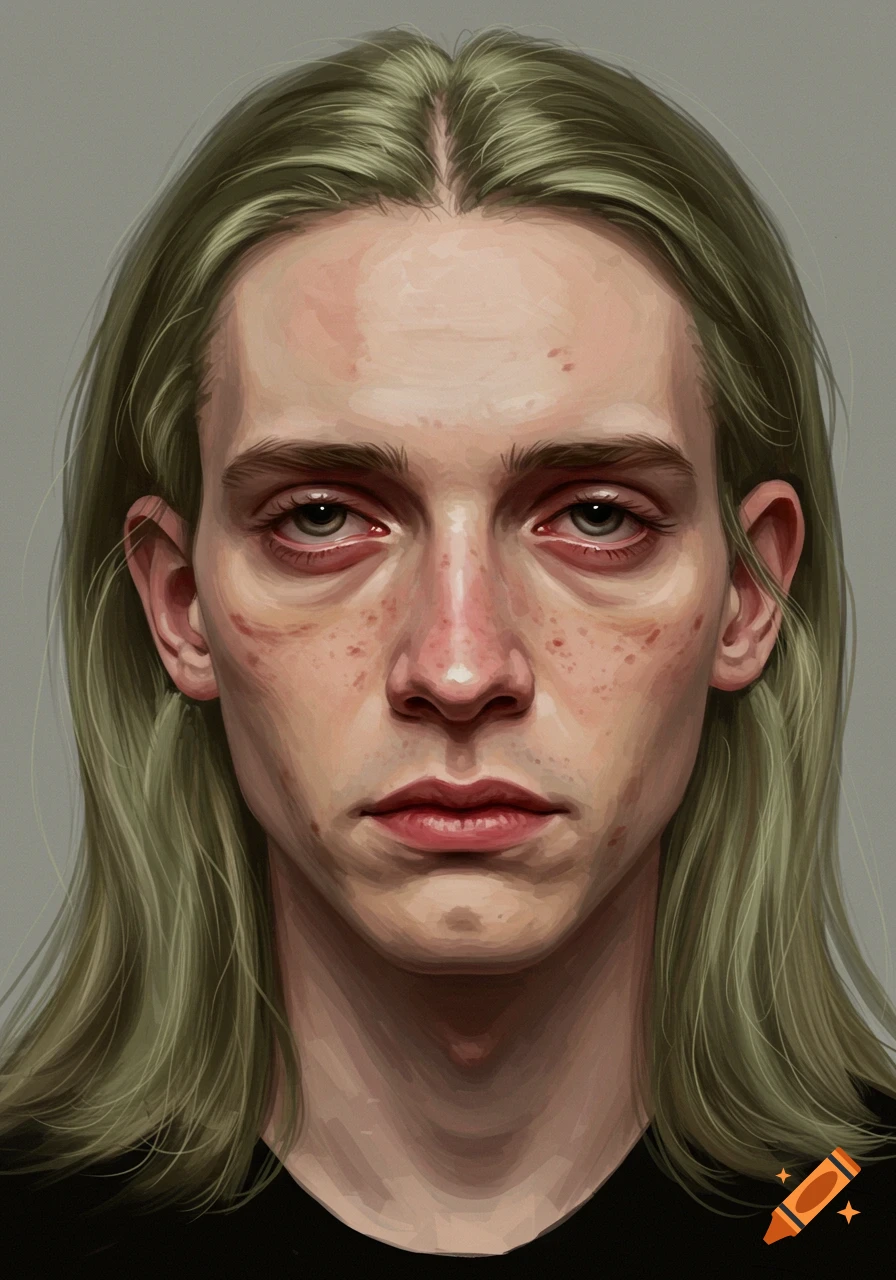 A digital painting portrait of a young person with long, dirty blonde ...