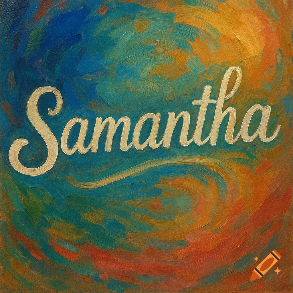 The name Samantha rendered in elegant script on an abstract background ...