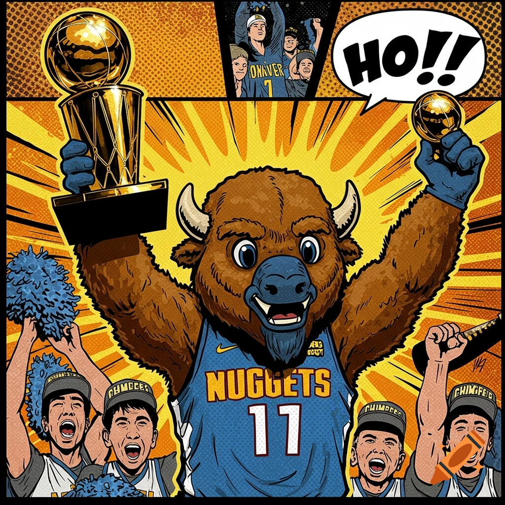 Comic book style illustration of Rumble the Bison, mascot of the Denver ...