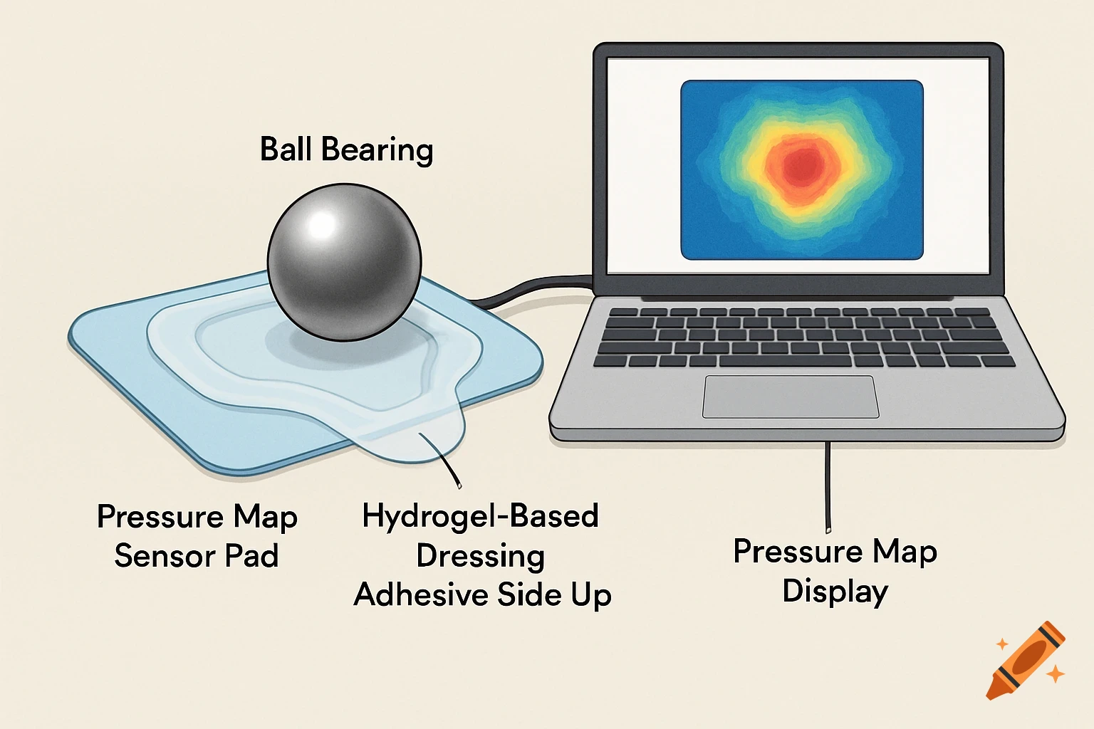 Diagram of a pressure map system with a ball bearing on a hydrogel ...