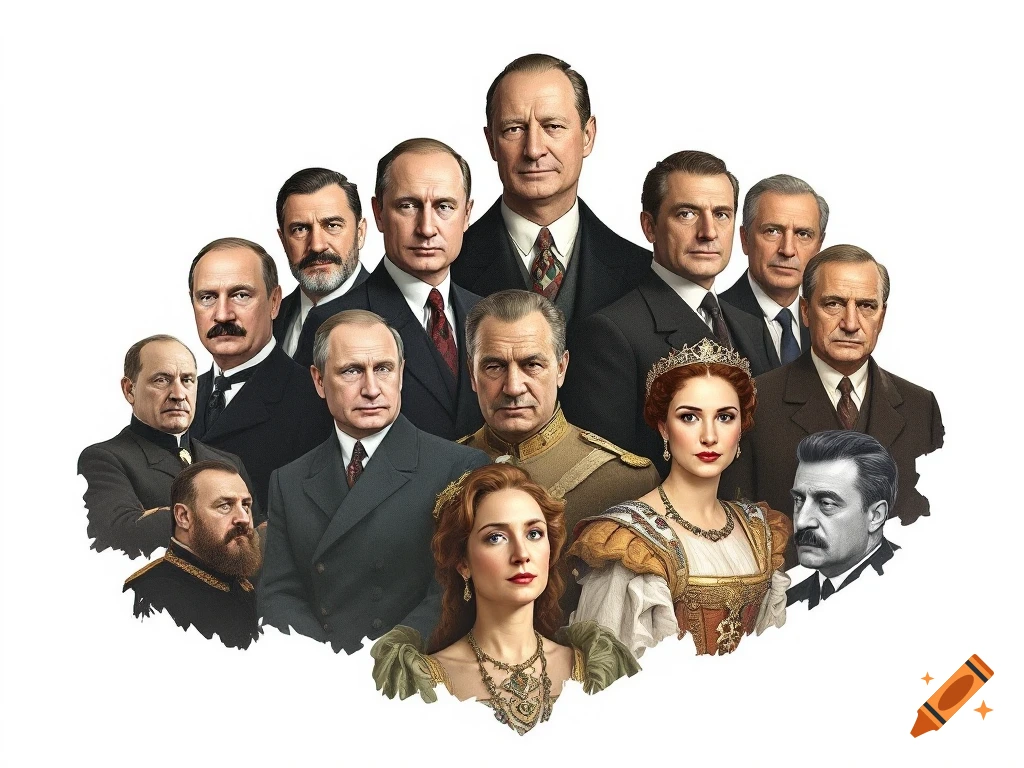 Photorealistic collage of various historical and political figures in ...