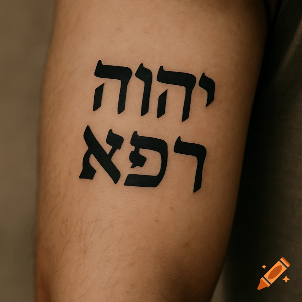 Close-up of a person's arm with a black ink tattoo of Hebrew script. on ...
