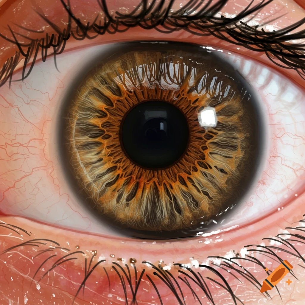 Extreme close-up of a realistic human eye with intricate brown and ...