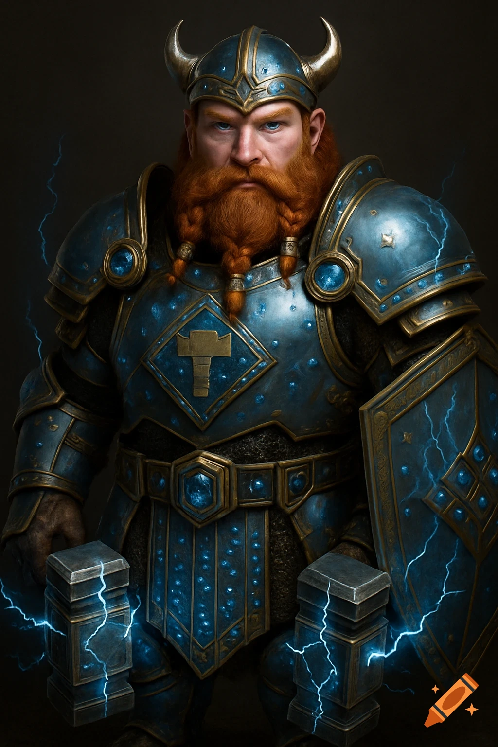 A hyper-realistic portrait of a male fantasy dwarf warrior with a red ...