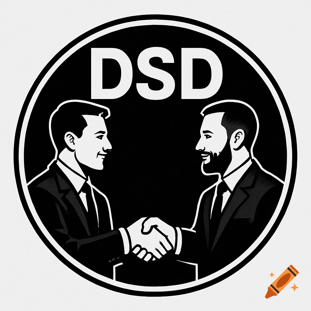 Black and white logo of two men in suits shaking hands, with 'DSD' text ...