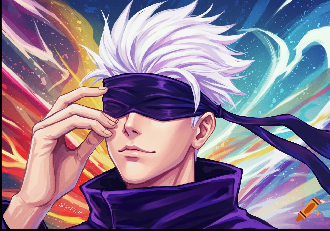 Anime portrait of Gojo Satoru from Jujutsu Kaisen, with white spiky ...