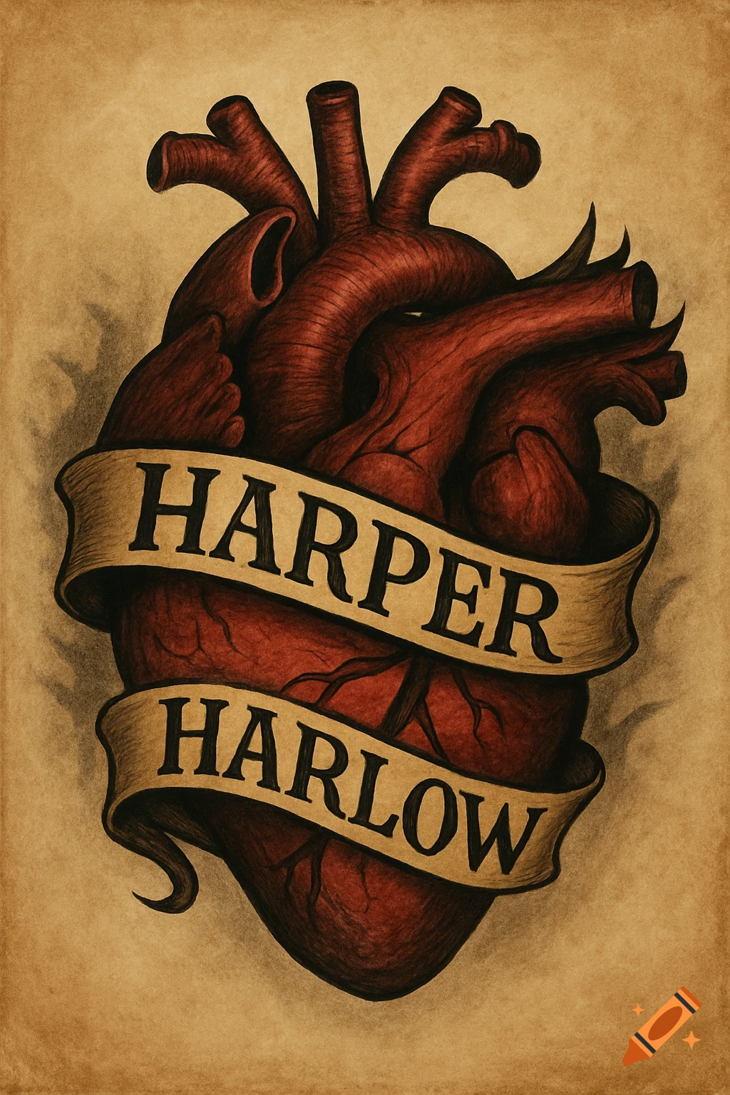 Stylized anatomical heart with a banner wrapped around it displaying ...