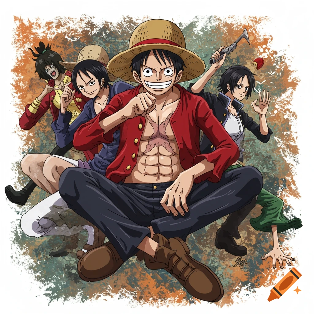 An anime-style illustration featuring multiple characters from One ...
