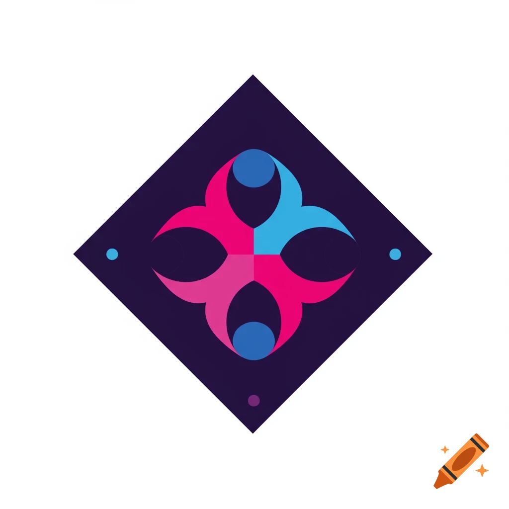 An abstract, geometric logo featuring pink and blue curved shapes ...