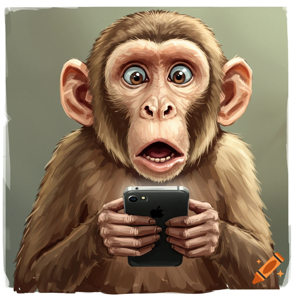 An illustrated monkey with wide eyes and an open mouth looks shocked ...