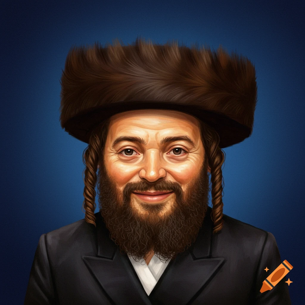 A detailed portrait illustration of a smiling Hasidic Jewish man ...