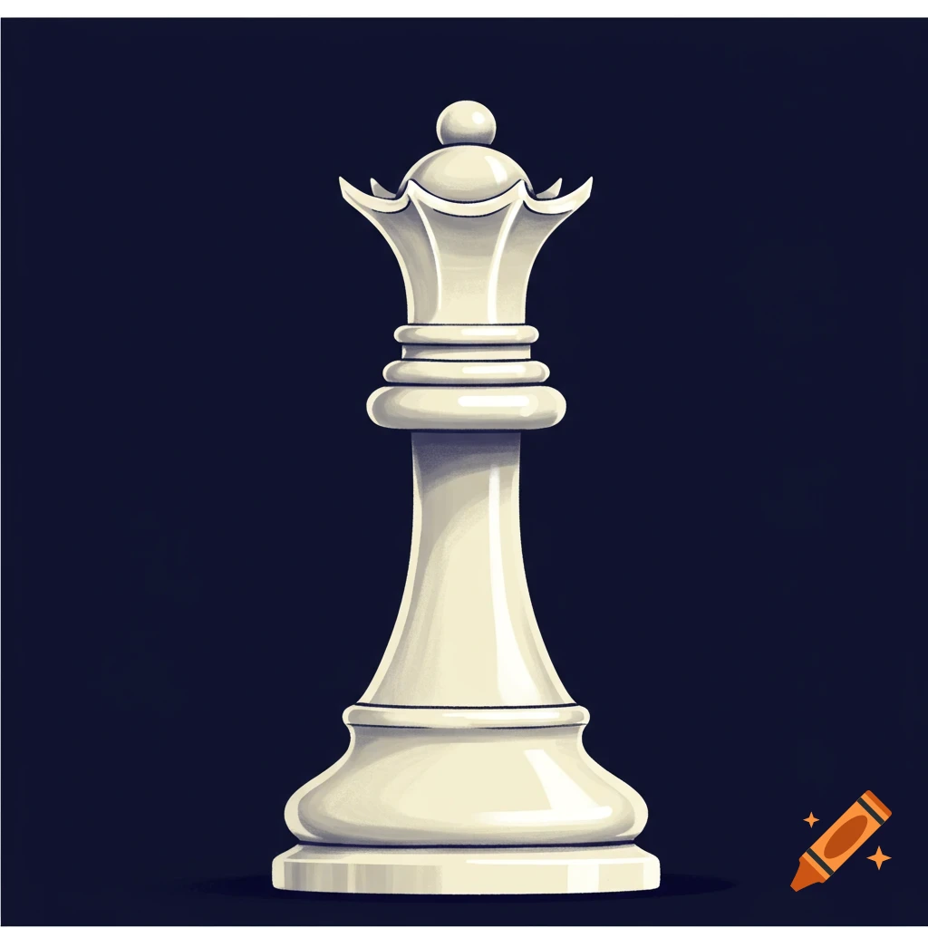 A white chess queen piece stands upright against a dark background in ...