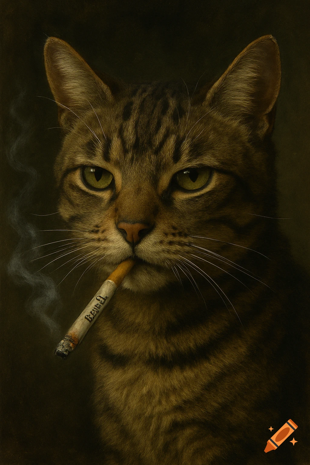Photorealistic portrait of a tabby cat smoking a cigarette, with smoke ...